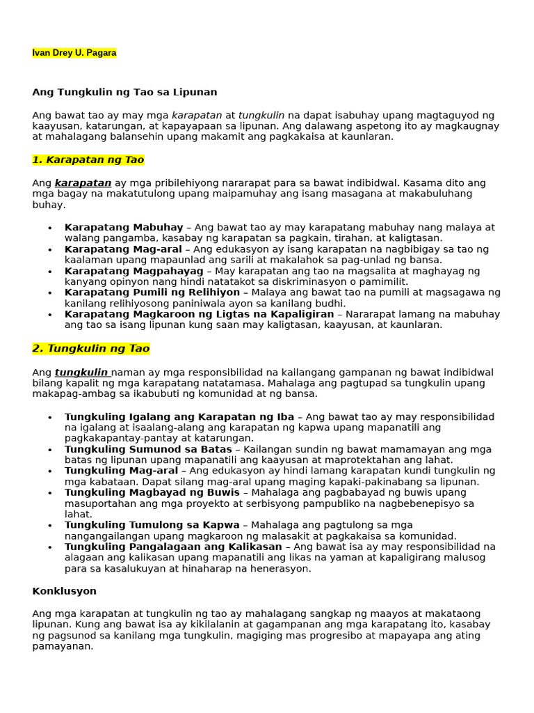 Karapatang at Tungkulin NG Tao | PDF