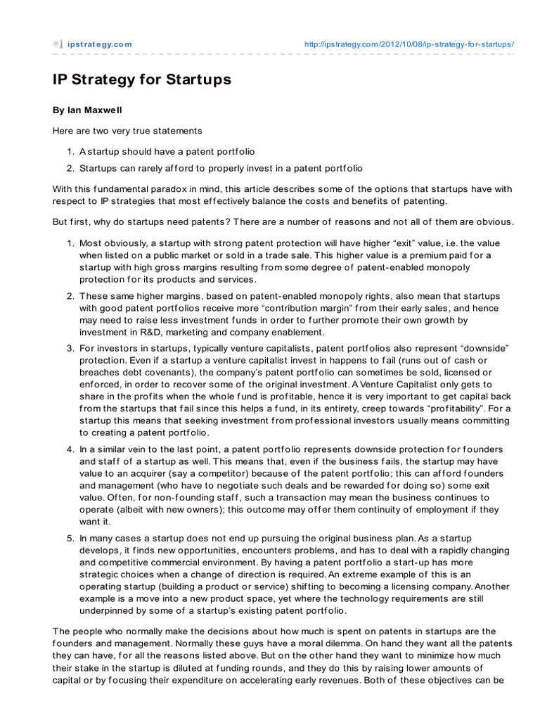 IP Strategy For Start Ups | PDF | Startup Company | Small Business & Entrepreneurs