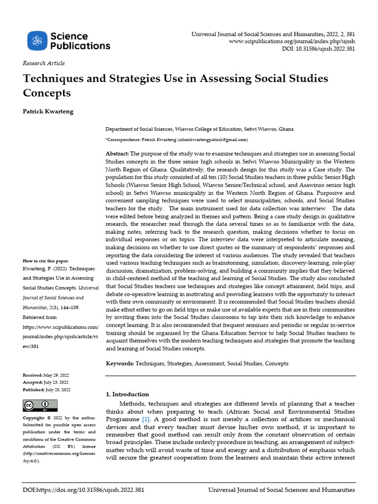 Tech and Strat Use in Soc Studies | PDF | Learning | Teachers