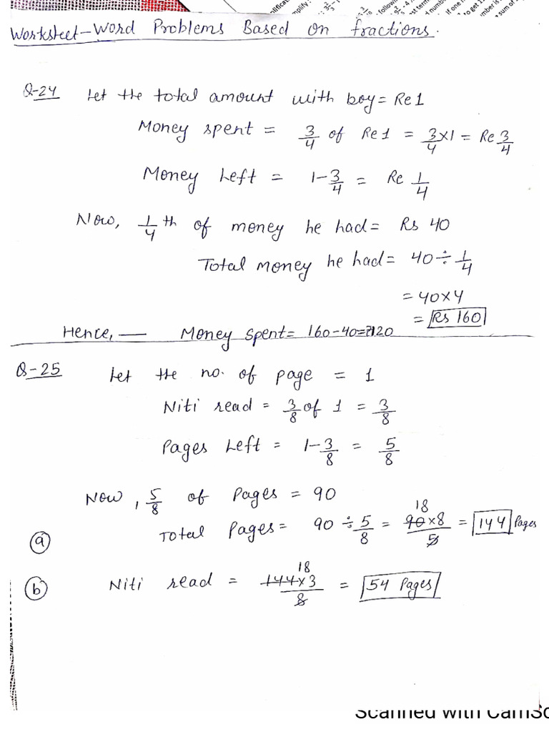 Fractions Word Problems | PDF