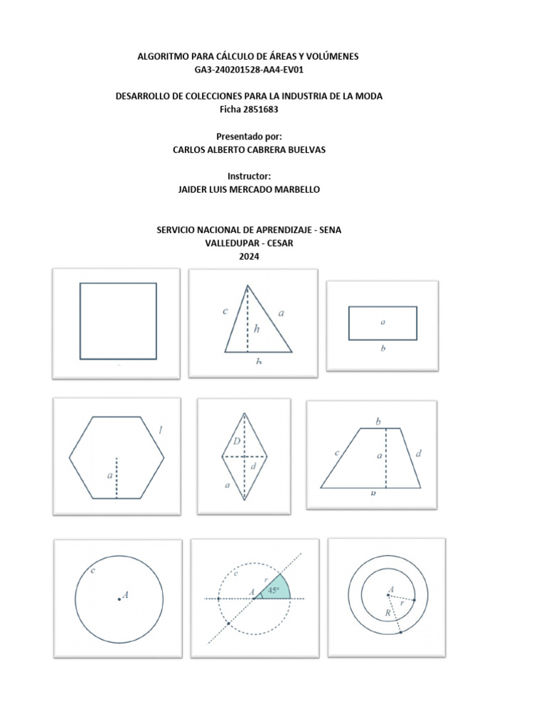 Algoritmo Área y Volumen | PDF | Pi | Geometría del plano euclidiano