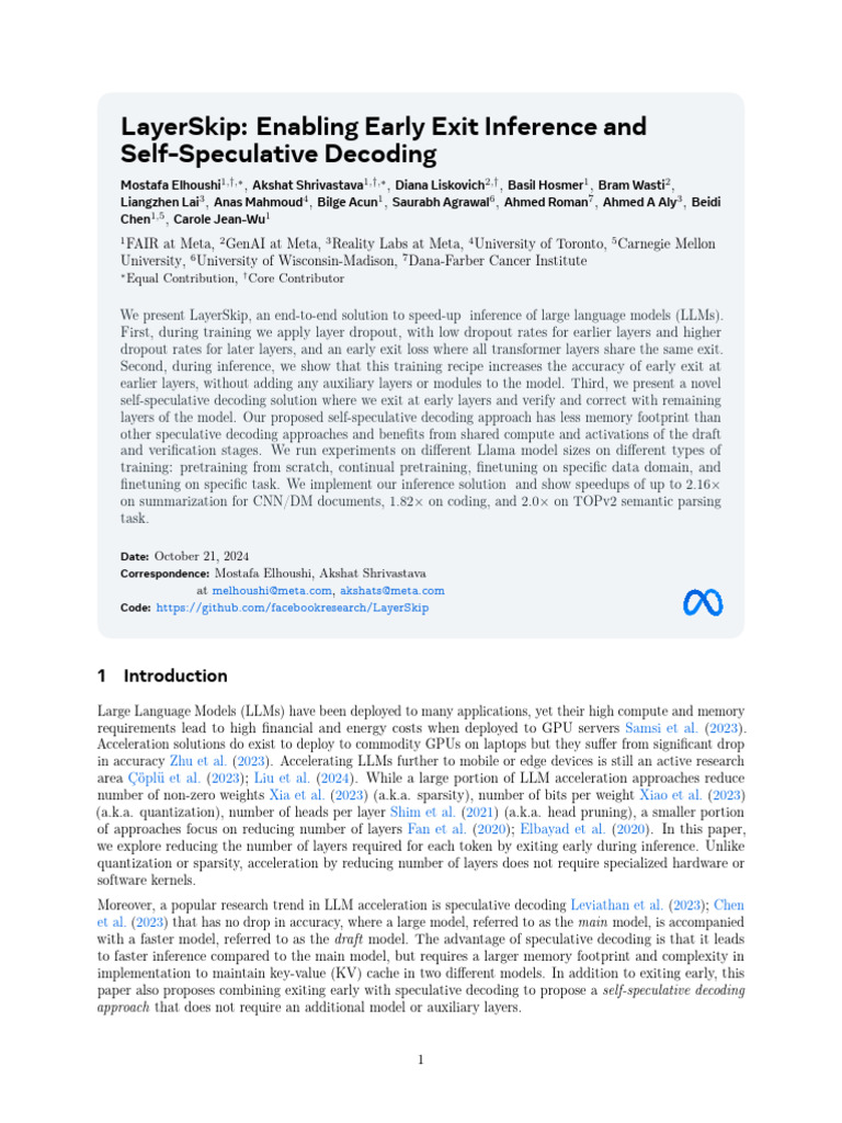 Layerskip: Enabling Early Exit Inference and Self-Speculative Decoding | PDF | Graphics ...