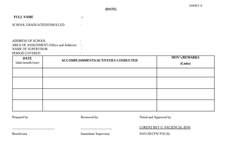 Annex A - Accomplishment Report For DTR | PDF