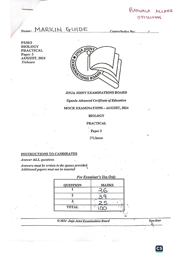 JJEB Uace Biology p3 Guide 2024 | PDF
