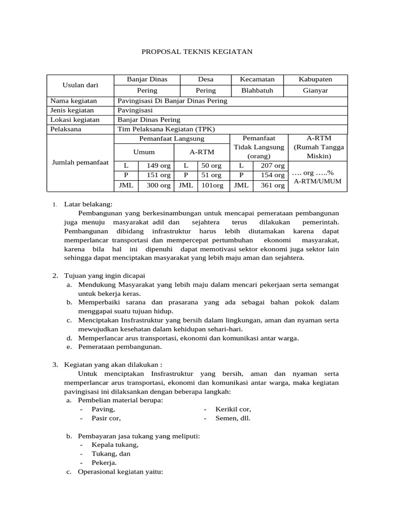 Proposal Teknis Kegiatan Pering | PDF | Sains & Matematika