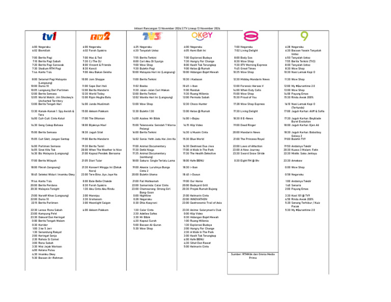 Malaysian TV Schedule Guide | PDF | Broadcasting | Television