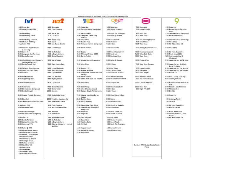 12 November 2024 Jadual TV Malaysia | PDF | Broadcasting | Television