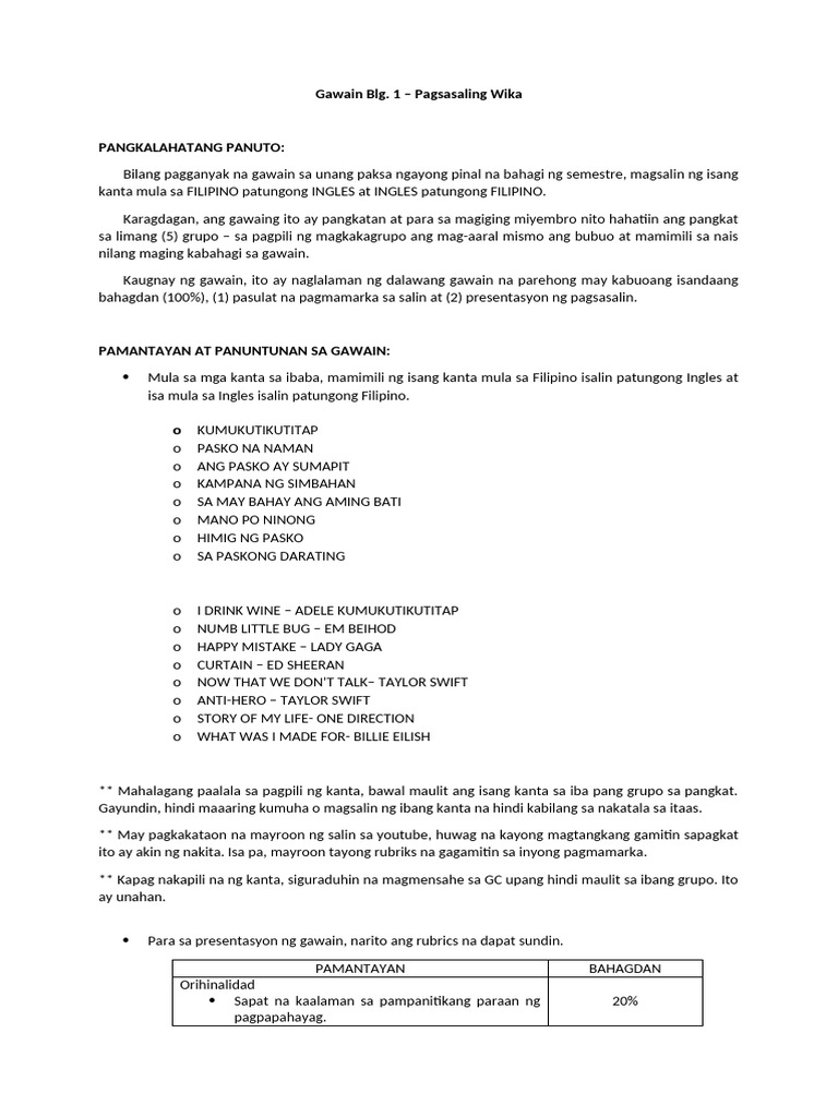 Unang Gawain FIL 3 DALUMAT | PDF