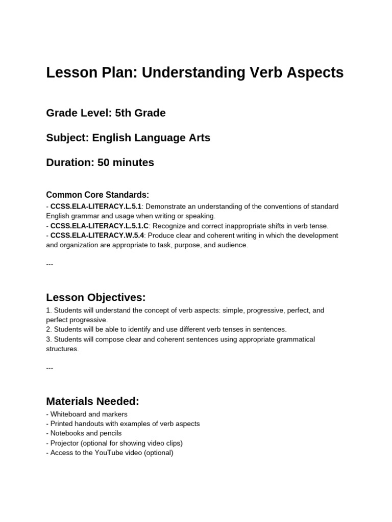 Lp-Understanding Verb Aspects | PDF | Grammatical Tense | Verb