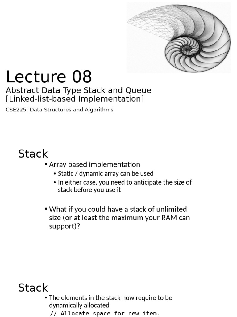 Cse225 Lecture08 Stack Queue Linked List Pdf Queue Abstract Data