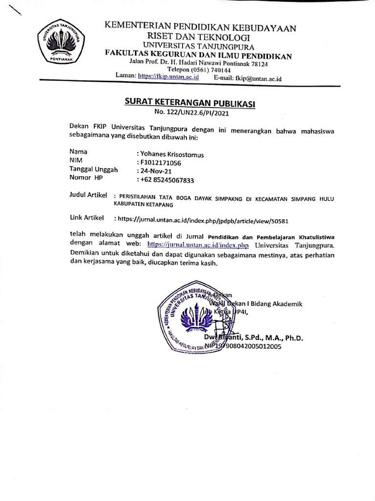 Surat Keterangan Publikasi Artikel | PDF