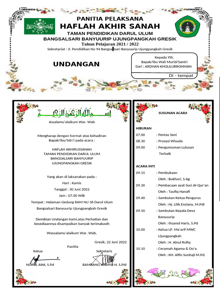 Undangan Haflah Akhirussanah 2022 | PDF