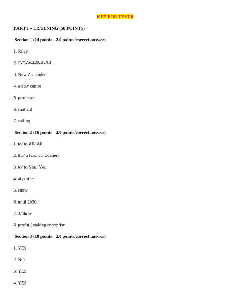 Key-for-Test-8 | PDF