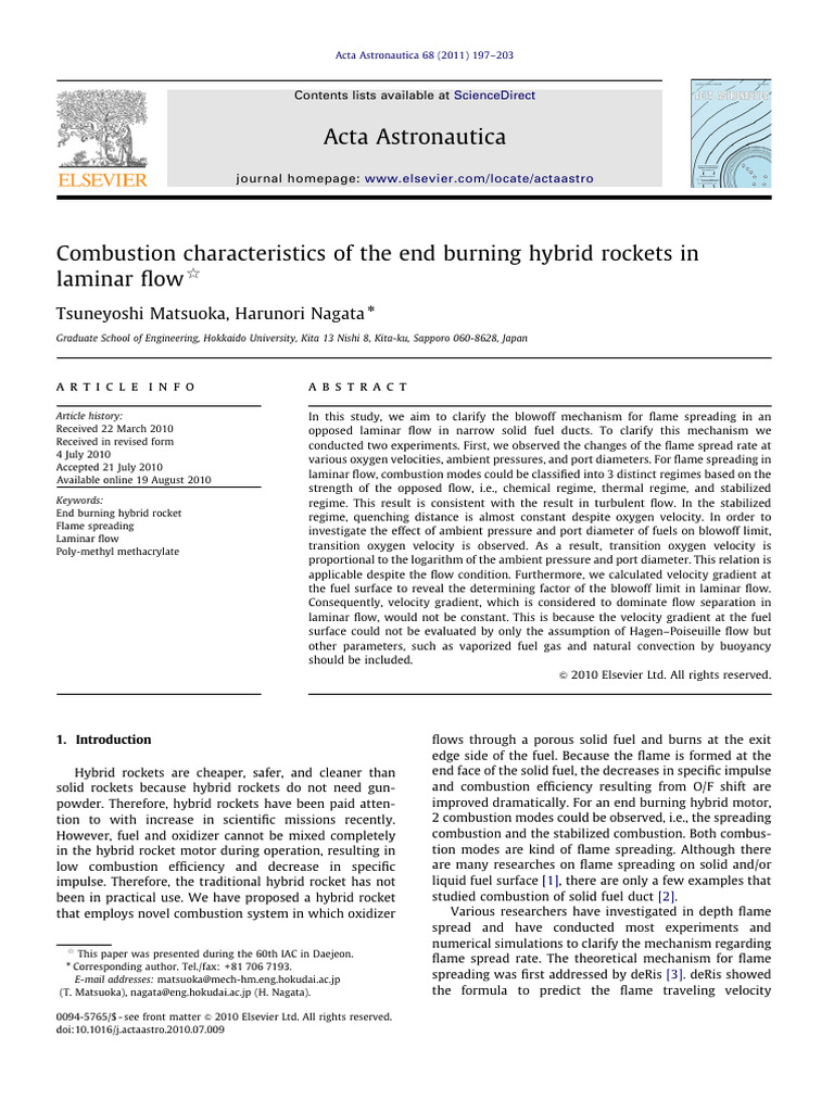 Combustion Characteristics of The End Burning Hybrid Rockets in Laminar ...