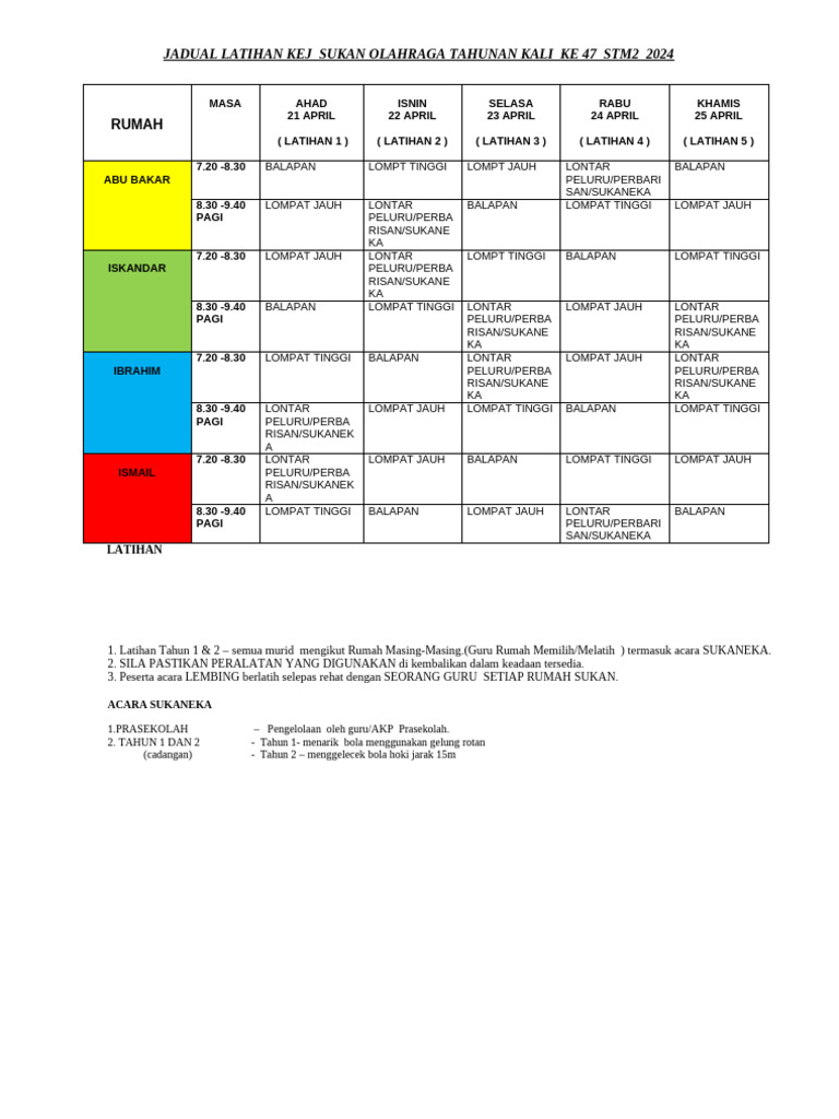Jadwal Latihan Olahraga STM2 | PDF