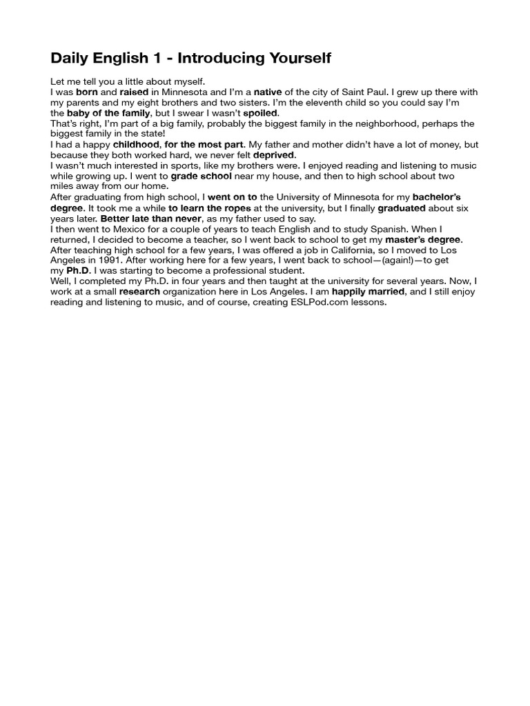 Daily English 1 - Introducing Yourself | PDF | Language Arts & Discipline