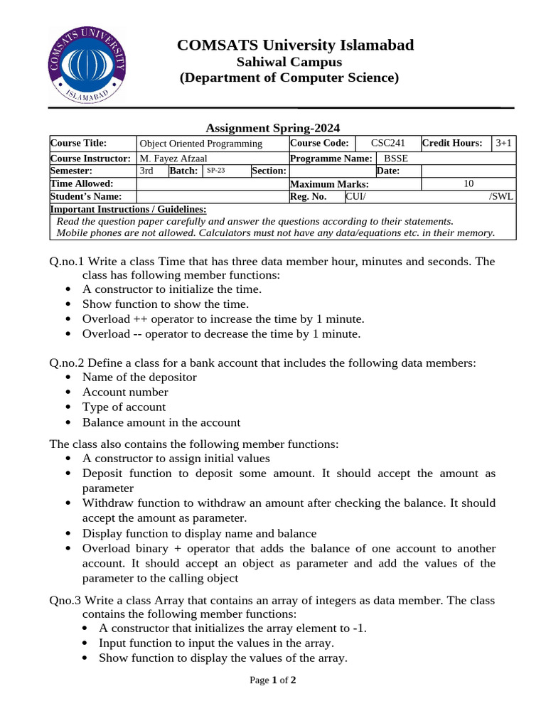 Assgnment No3 Pdf Method Computer Programming Parameter Computer Programming 1863