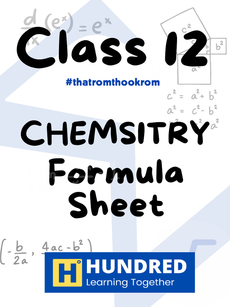 12th Chemistry Formula Sheet | PDF | Acid Dissociation Constant | Ph