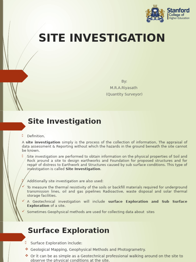 Geotechnical Site Investigation Methods | PDF | Earth Sciences