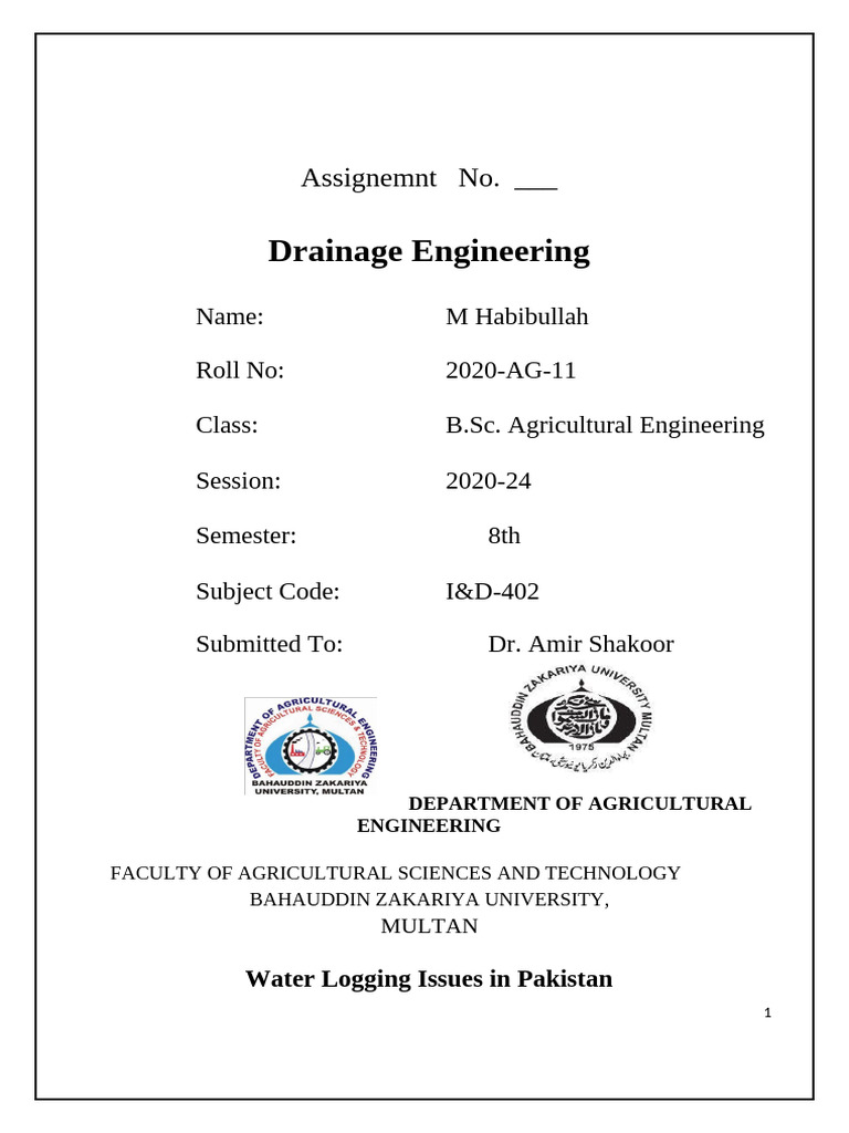Assignment Huzaifa 1 Habib Water Logging | PDF | Groundwater | Irrigation