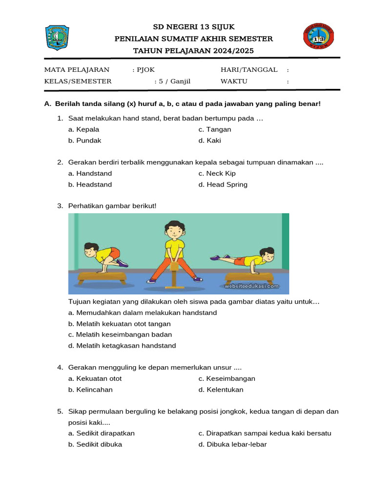 Soal SAS PJOK Kelas 5 | PDF | Olahraga & Rekreasi