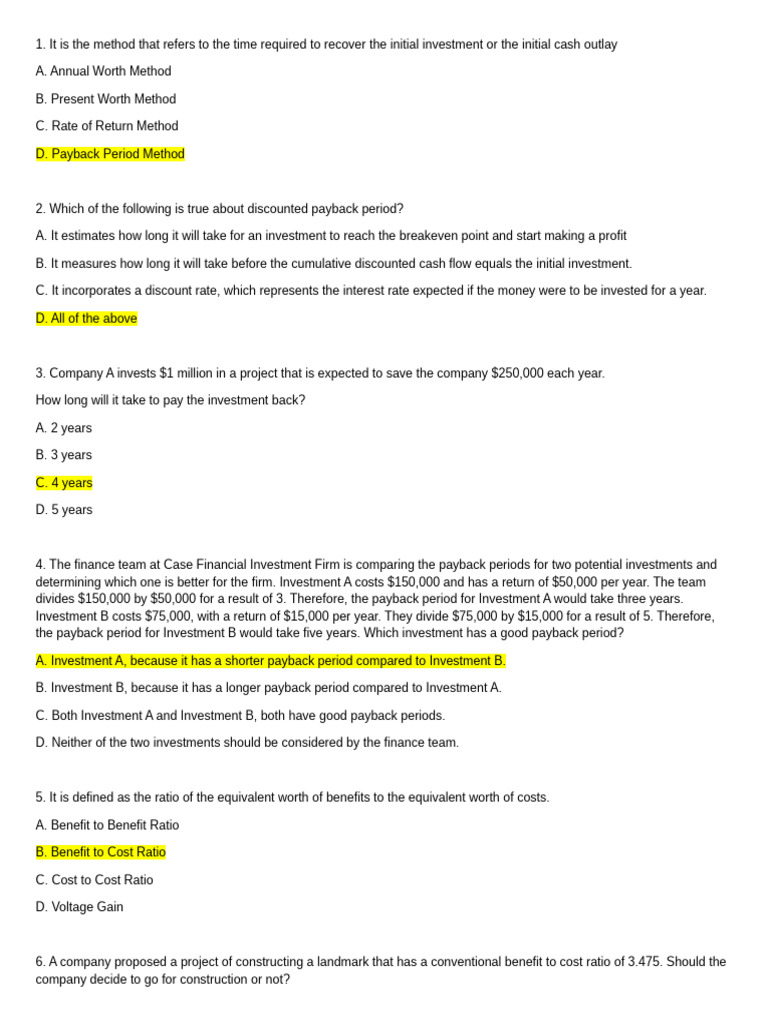 SW Payback Period and B-C Ratio | PDF | Investing | Money