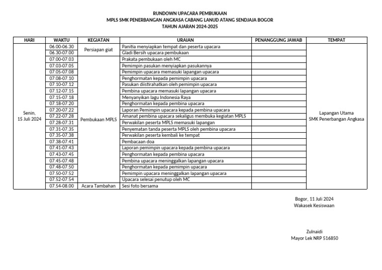 Rundown Upacara Pembukaan MPLS 2024 | PDF