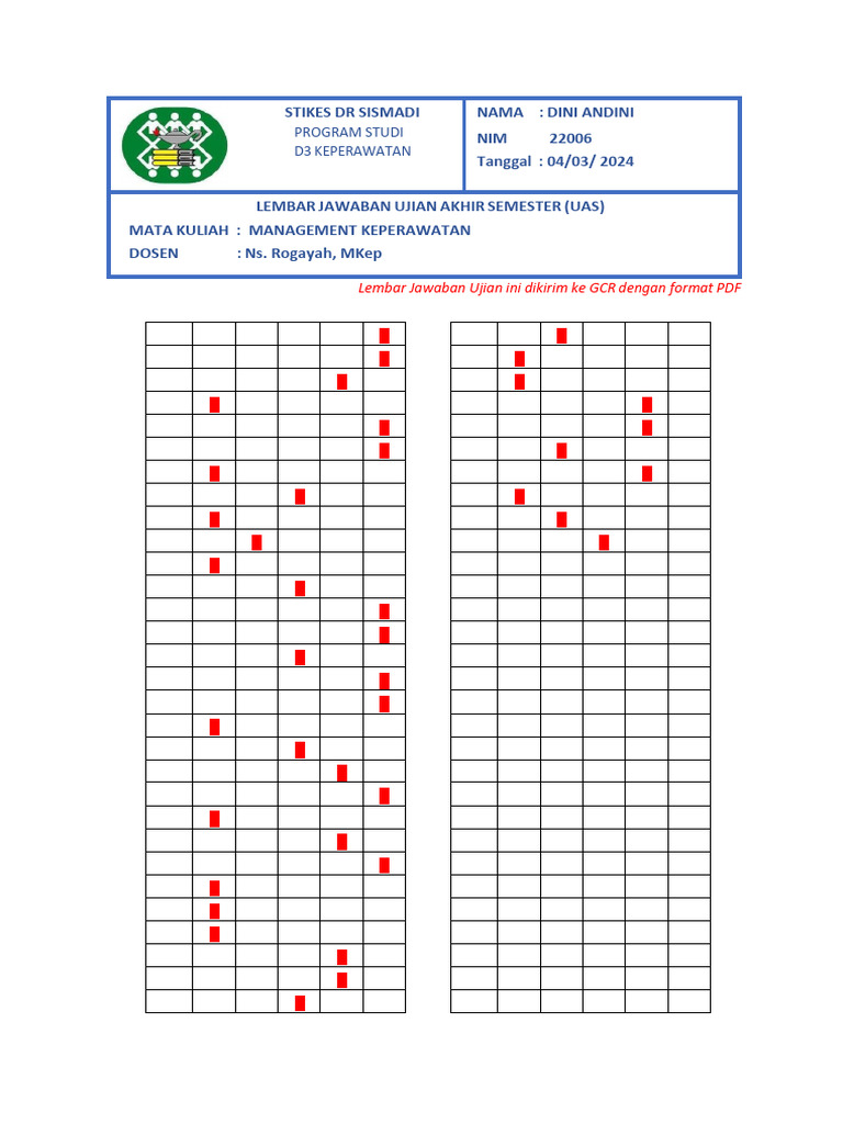 Lembar Jawaban Mankep Her - Dini Andini | PDF