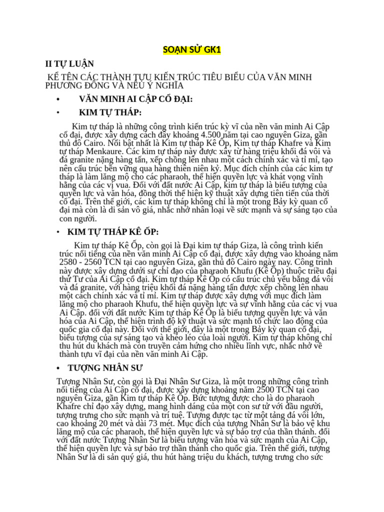 Soạn Sử Gk1: Ii Tự Luận | PDF