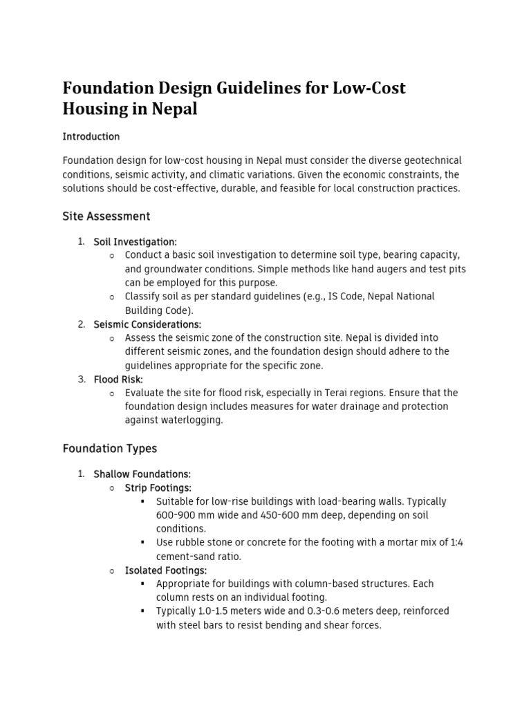 Foundation Design Guidelines For Low Cost Building | PDF | Deep ...