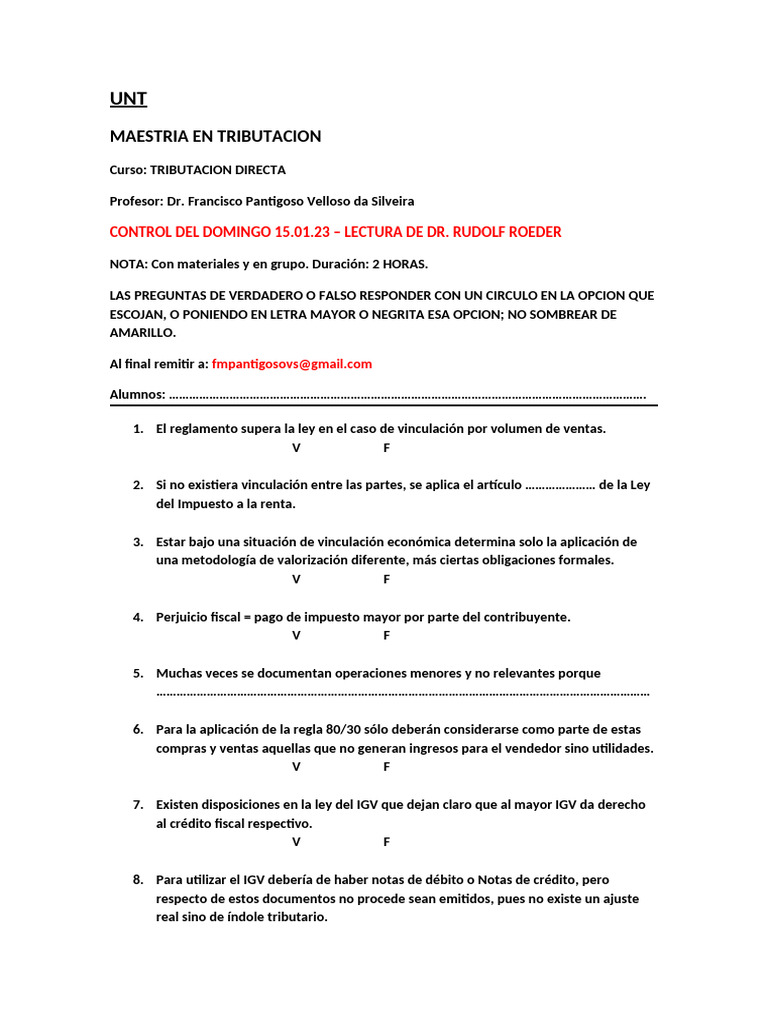Control de Lectura de Rudolf Roeder 15.01.23 | PDF | Impuestos | Economias