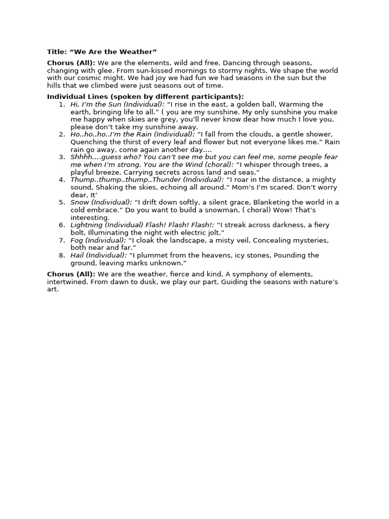 Choral Speaking Script | PDF