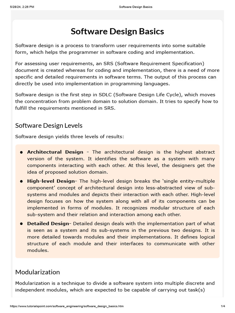 Software Design Basics | PDF | Modular Programming | Computer Program