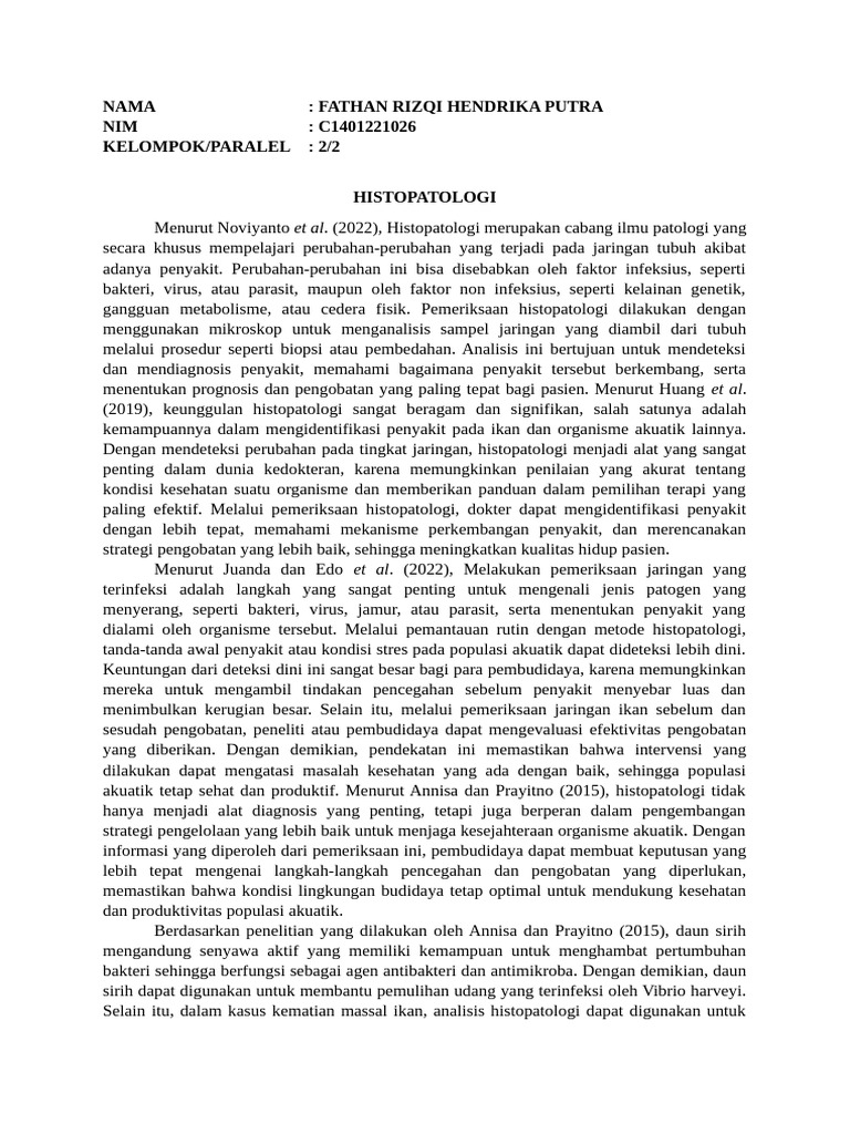 Histopatologi | PDF | Kesehatan Holistik | Sains & Matematika