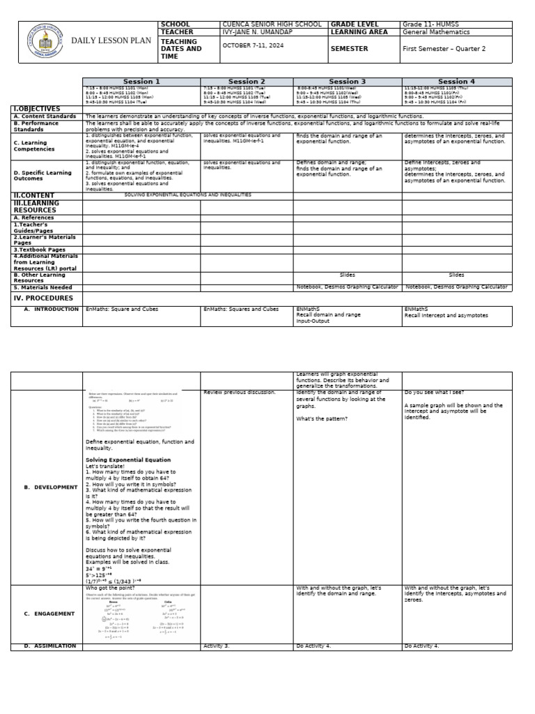 GM DLL Q2 Week 2 Exponential Equations | PDF | Function (Mathematics) | Exponential Function