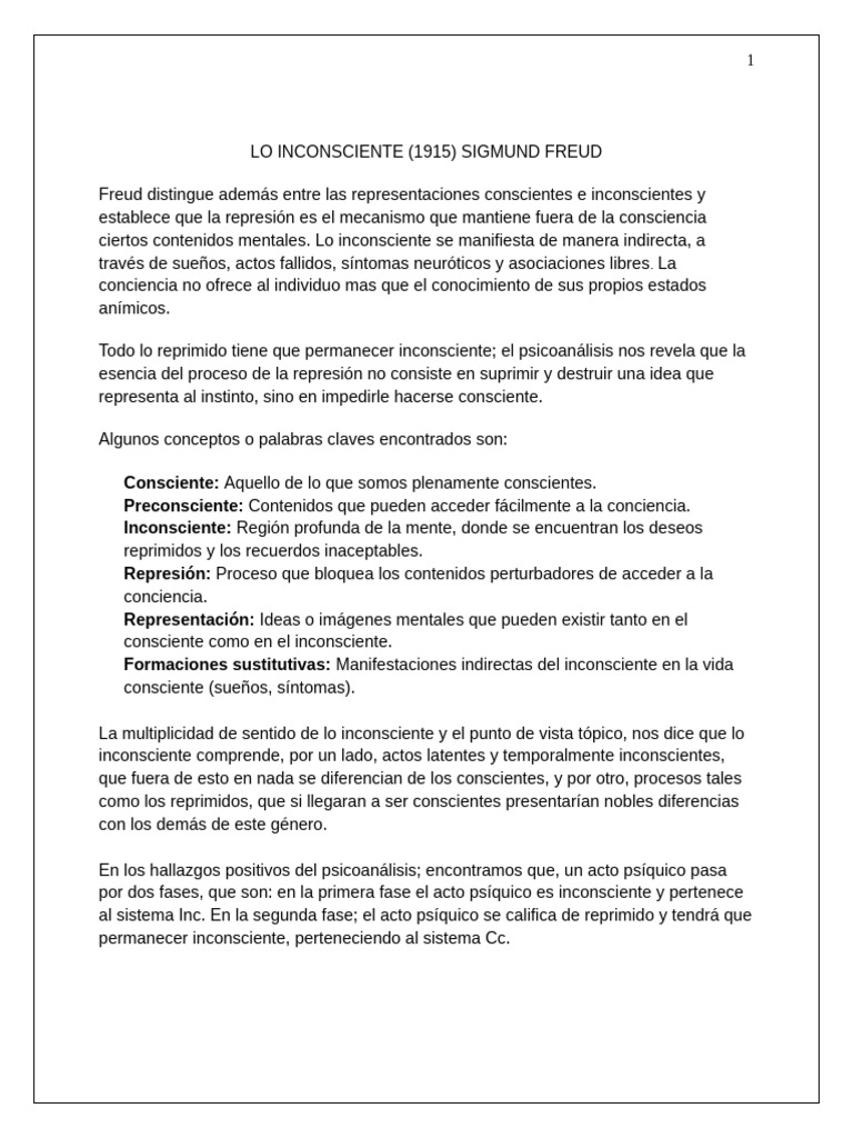 El Inconsciente según Freud: Claves y Emociones | PDF | Mente ...