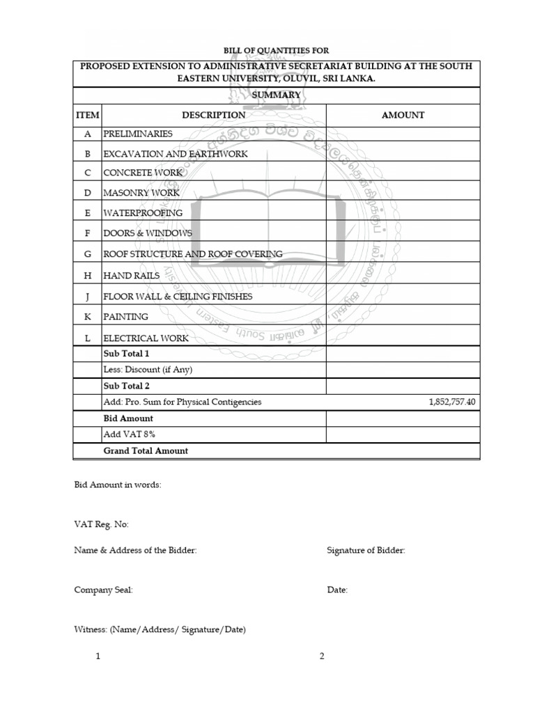 Bills of Quantites | PDF | Concrete | Tile