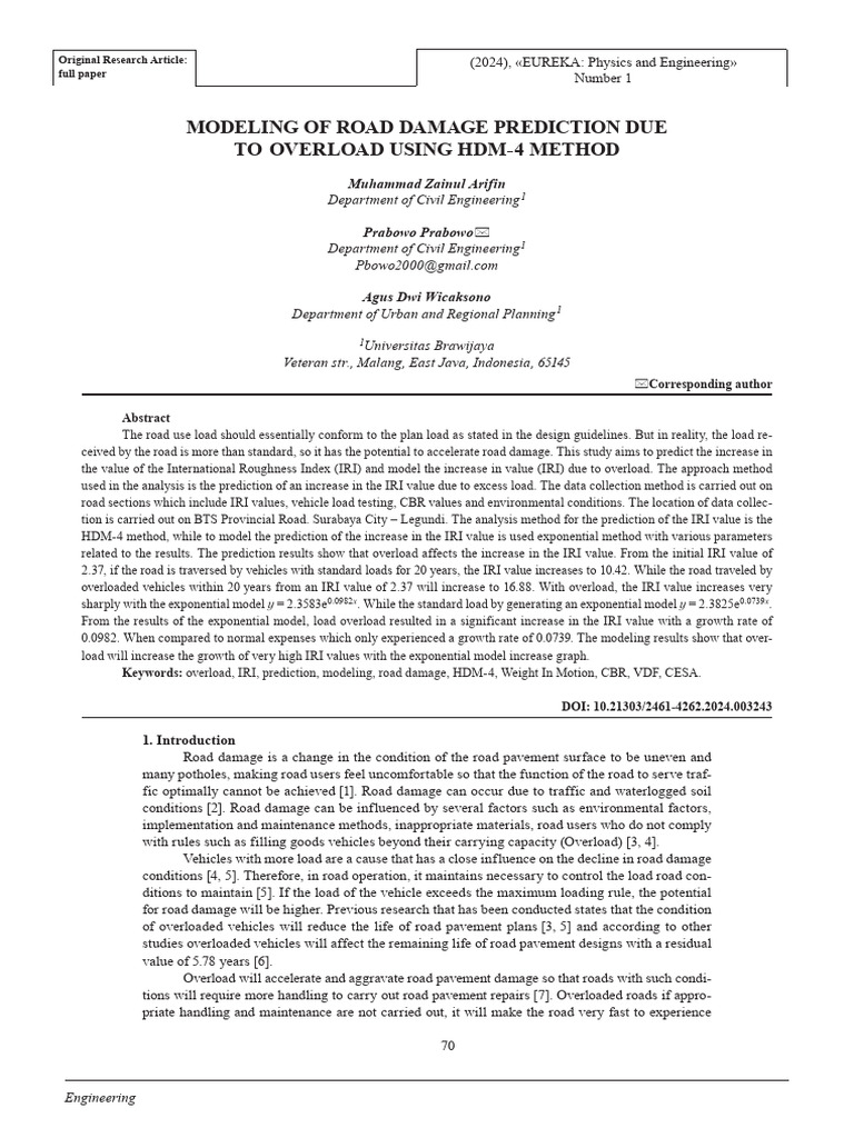 Modeling of Road Damage Prediction Due To Overload Using HDM4 Method | PDF | Road | Transport
