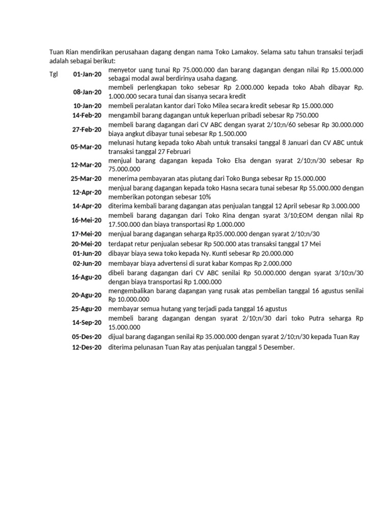 Soal Latihan Perusahaan Lamakoy (P. Dagang) | PDF