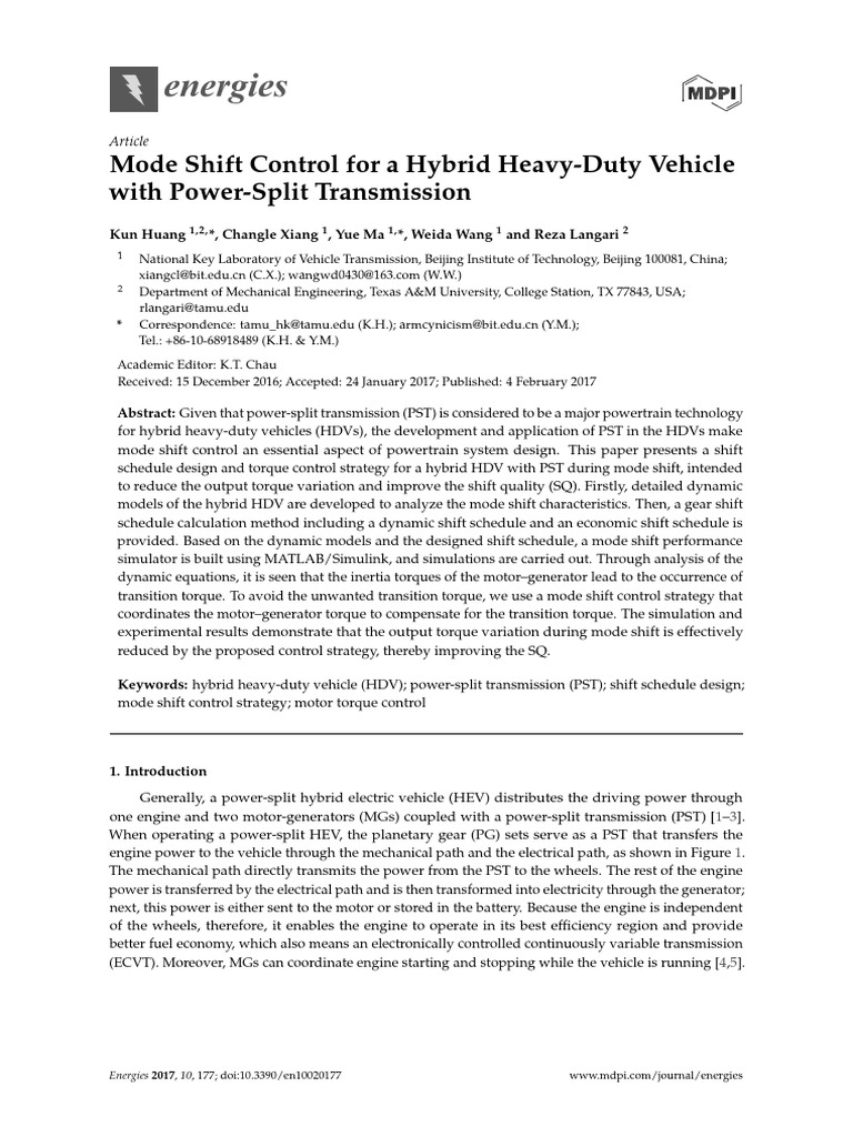 Mode Shift Control in Hybrid HDVs | PDF | Hybrid Vehicle | Engines