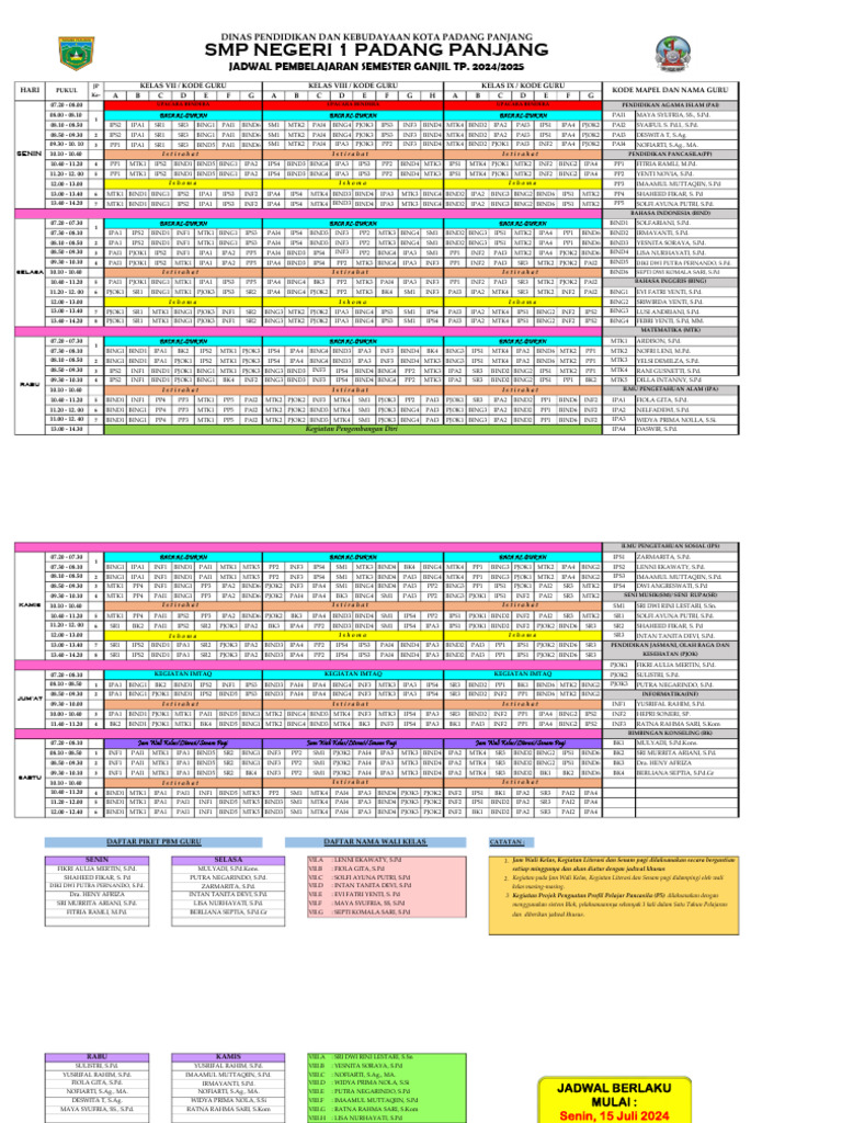 Jadwal PBM Sem 1 2425 - 15 Juli | PDF