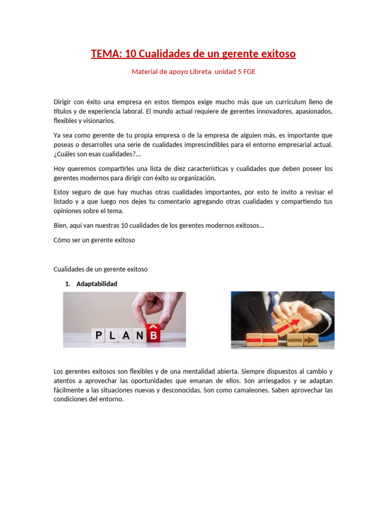 10 Cualidades de un Gerente Exitoso | PDF | Liderazgo | Business
