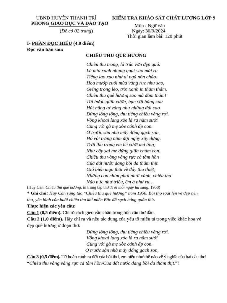 Đề Thơ- Chiều Thu Quê Hương- NLXH Bão Lũ | PDF