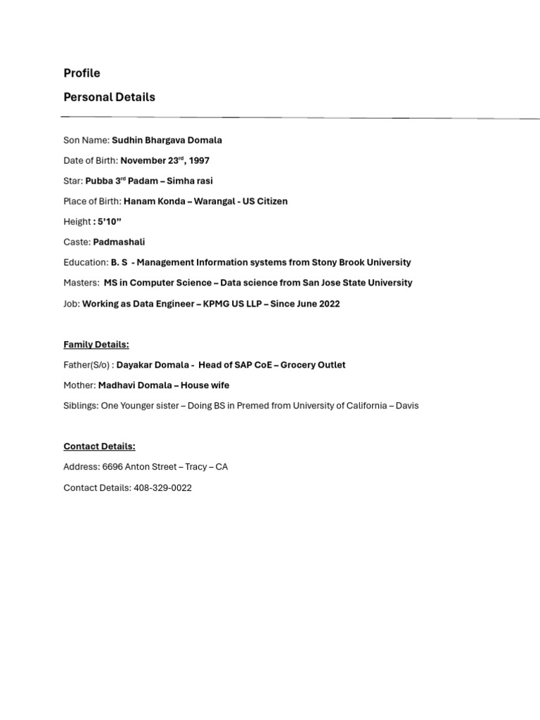 Sudhin Profile 1 | PDF