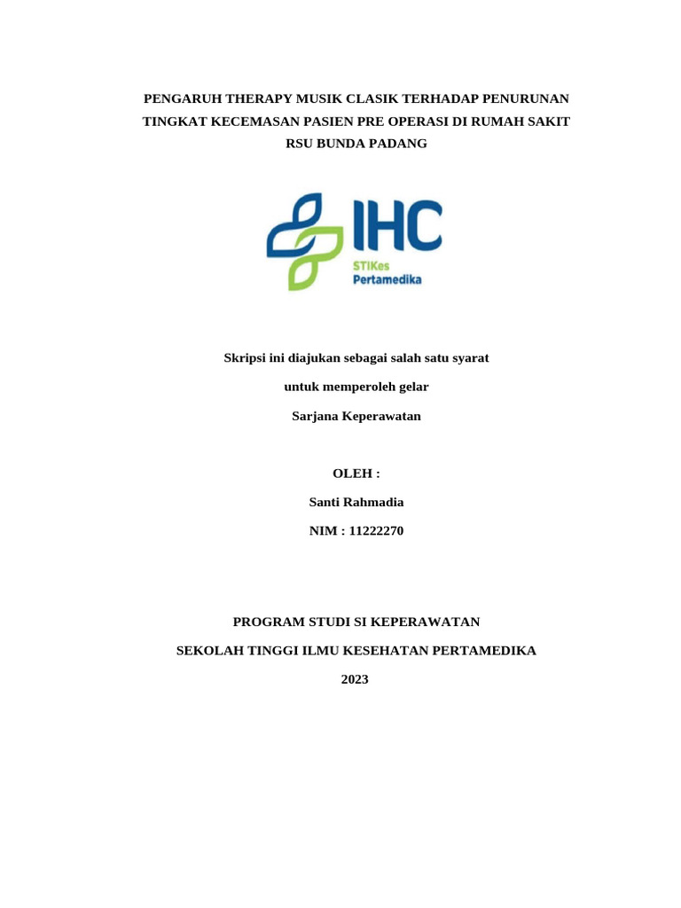 Terapi Musik Klasik Turunkan Kecemasan Pre-Operasi | PDF