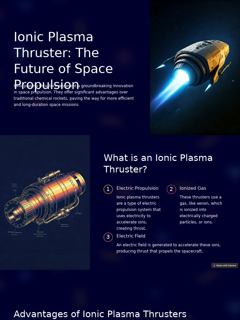 Ionic Plasma Thruster The Future Of Space Propulsion Pdf Spacecraft Propulsion Plasma