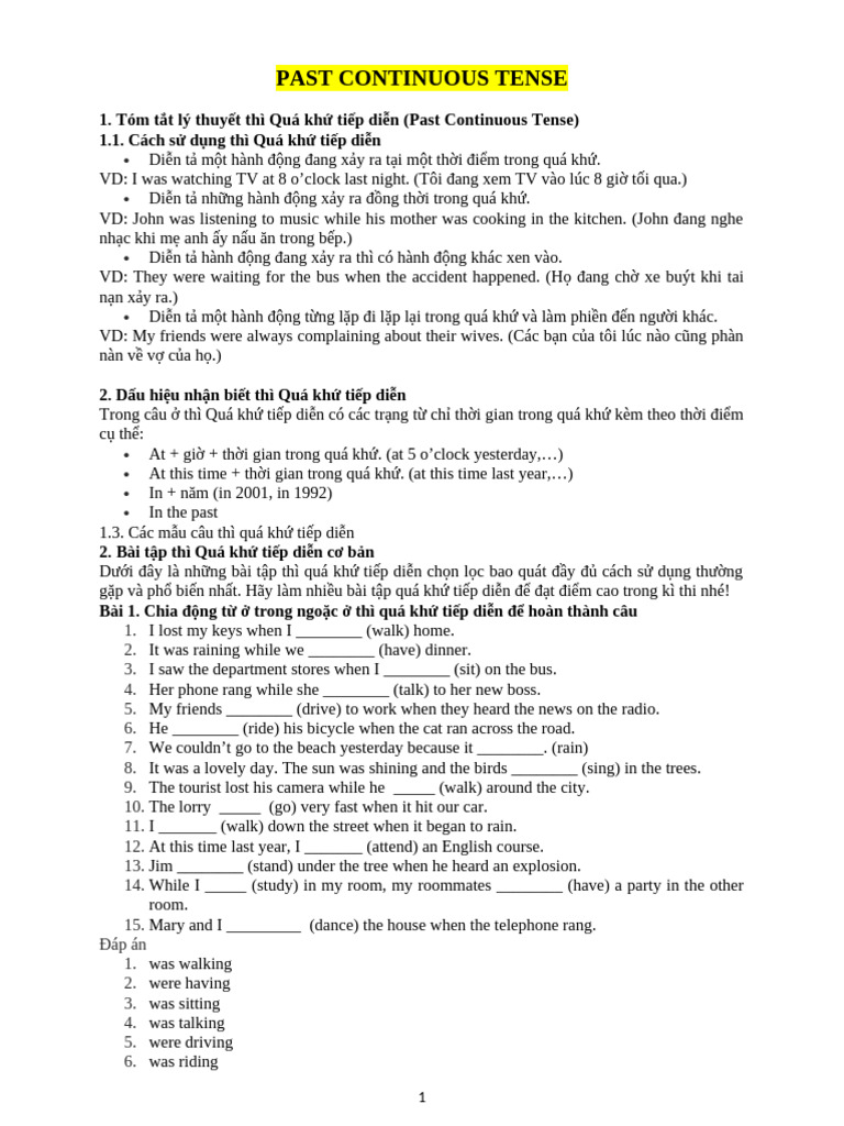 Past Continuous Tense | PDF | Language Arts & Discipline