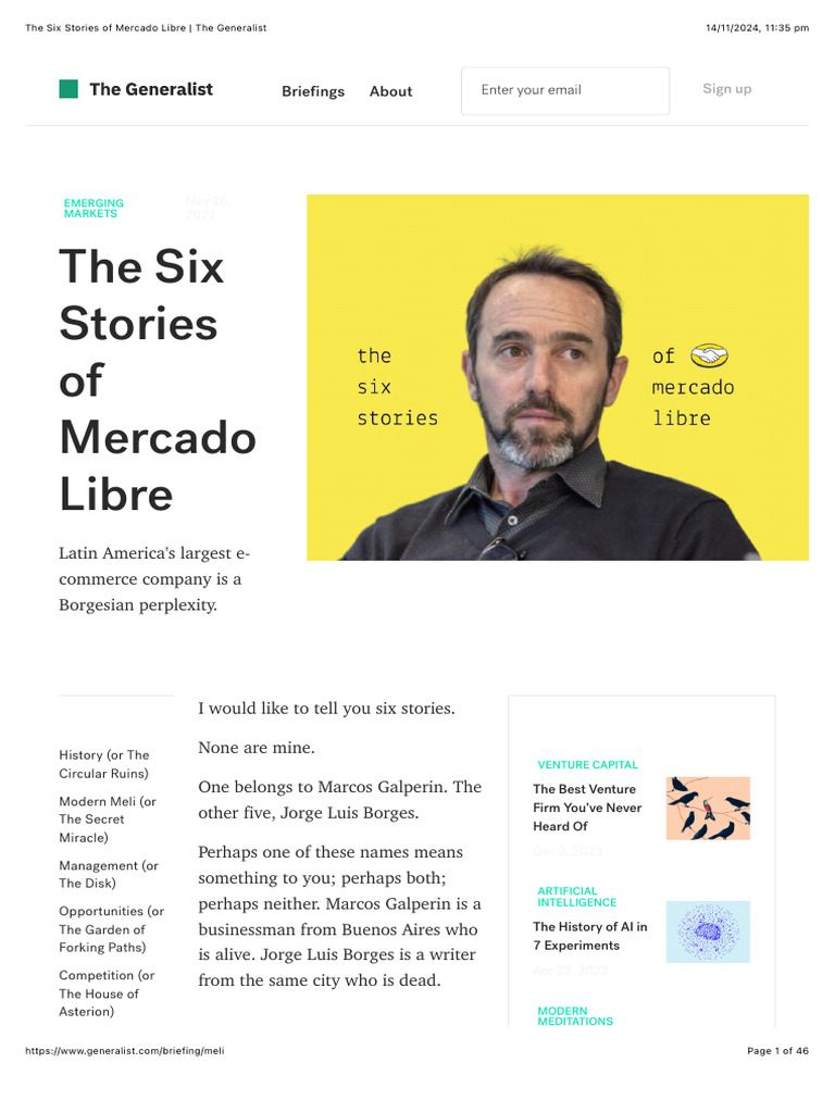 The Six Stories of Mercado Libre - The Generalist | PDF