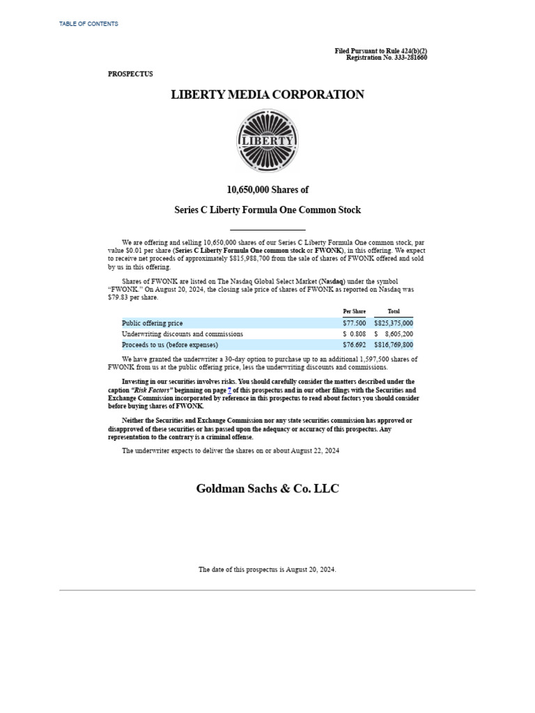 Liberty Media FWONK Stock Offering | PDF | Business