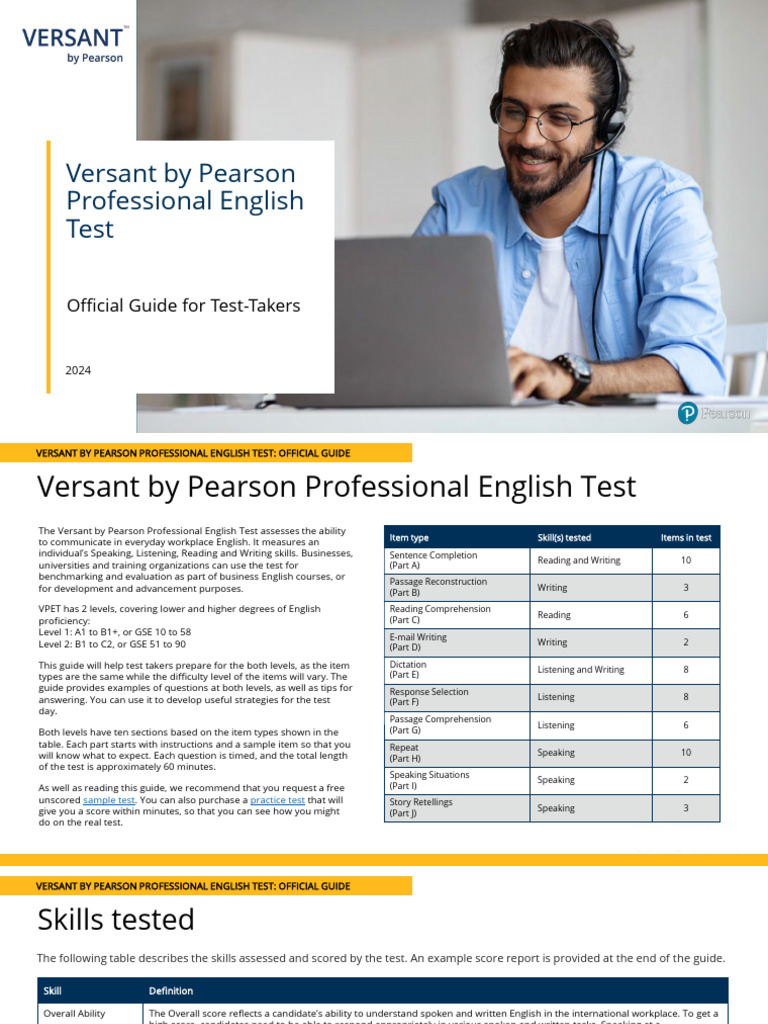 Versant by Pearson Professional English Test Official Test Guide | PDF ...